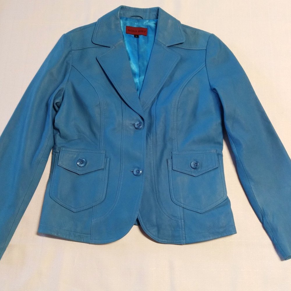 Nicola Berti Turquoise Leather Jacket - Gem